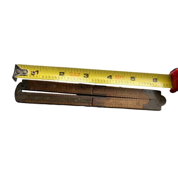 Other | Vintage Split Ruler Wood Hinged Brass Trade Tool Folds Up To 6 ...
